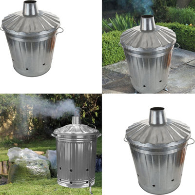 2 x 90 Litre Galvanised Metal Incinerator Fire Burning Bin with Lid ...