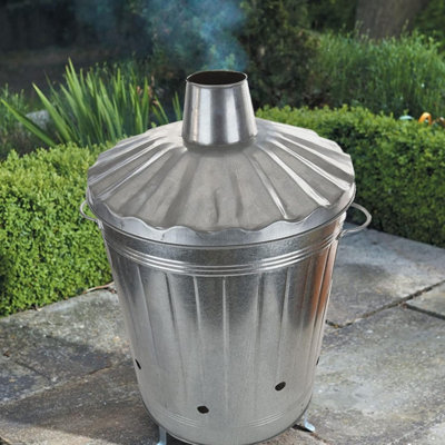 2 x 90 Litre Galvanised Metal Incinerator Fire Burning Bin with Lid ...