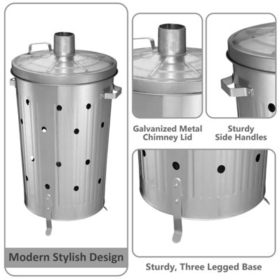 2 x 90L Galvanized Incinerator Paper Leaf Wood Waste Burner Garden ...