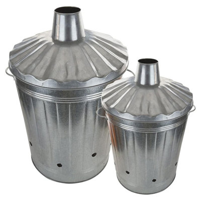 2 x 90L Heavy Duty XL Fire Burning Galvanized Metal Bins With Special ...