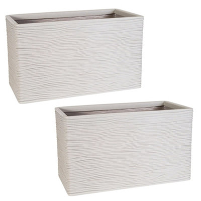2 x Amalfi Light Grey Stone Effect Trough Long Flower Planters For Gardens, Patios & Balconies ...