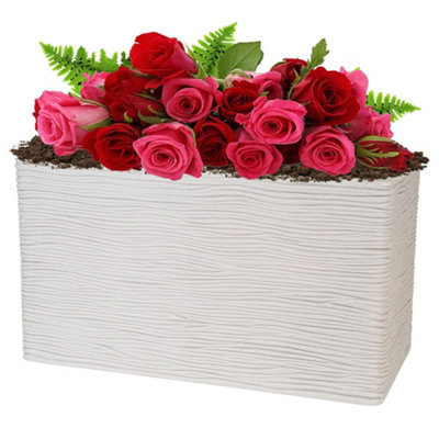 2 x Amalfi Light Grey Stone Effect Trough Long Flower Planters For ...