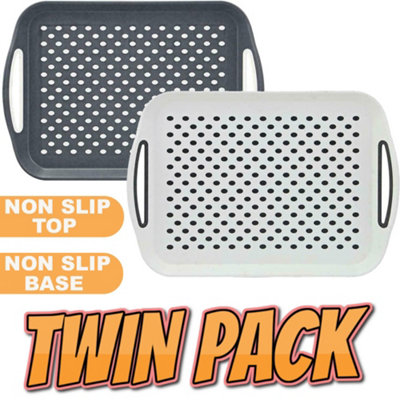 2 x Anti-Slip Plastic Serving Tray Non-Slip Rubber Surface/Bottom ...