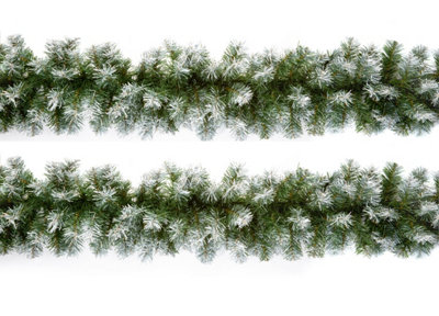 2 x Artificial Christmas Garland Snow Tipped Green Garland Premier ...