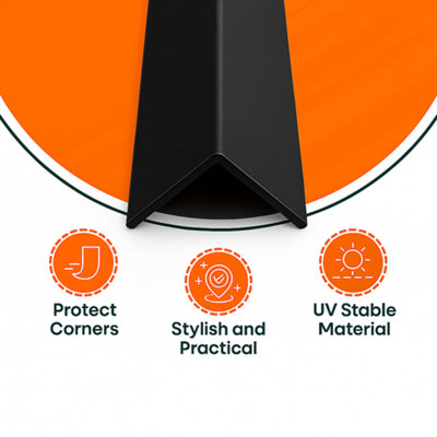 2 x Black 1 Metre UPVC Plastic Rigid Angle 50 x 25mm Corner Cover Trim 90 Degree