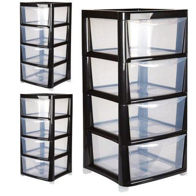 2 x Black 4 Tier Home Office School Clear Plastic Storage Unit Perfect ...