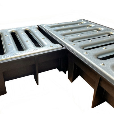 2 x Black channel with galvanised Steel Grate Ultra Low Profile Shallow ...