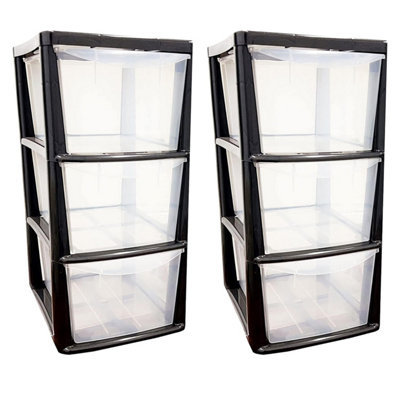 2 X BLACK FRAME MODULAR MULTIPURPOSE HOME OFFICE PLASTIC 3 DRAWER ...