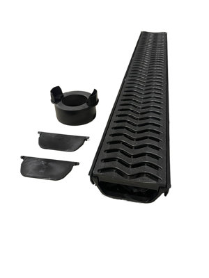 2 x Black Low Flow Shallow Flow Drain Plastic Grating 50mm Deep x 1m ...