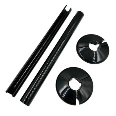 2 x Black Snappit Pipe Covers and Collars for Radiator Pipework
