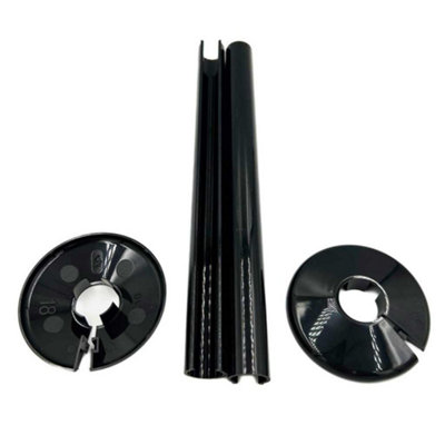 2 x Black Snappit Pipe Covers and Collars for Radiator Pipework