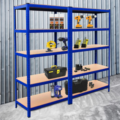 2 x Blue Racking Bay Unit 5 Tier Heavy Duty Steel Metal 150kg capacity ...