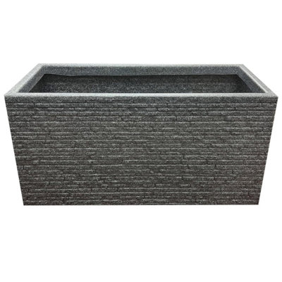 2 x Brick Slate Effect Trough Patio Planters Pewter Grey Large Garden ...