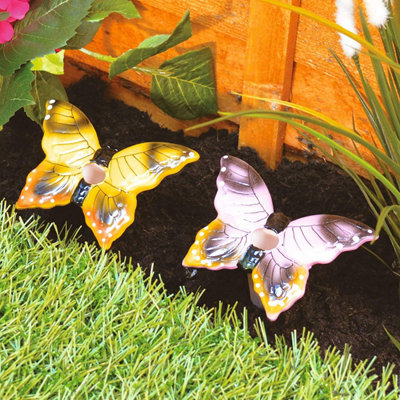 2 x Butterfly Design Plant Waterer Stakes - Hand Painted Ceramic Self ...