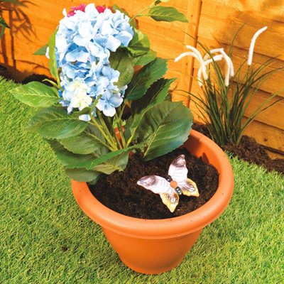 2 x Butterfly Design Plant Waterer Stakes - Hand Painted Ceramic Self ...