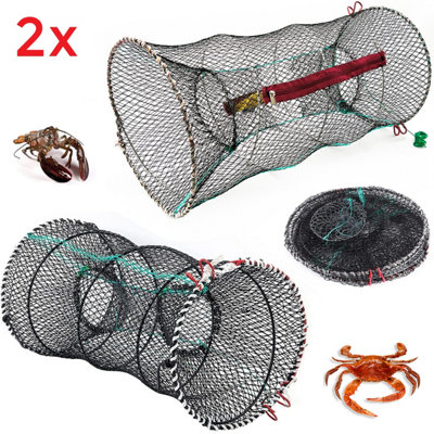 2 x Crab Trap Nets Fishing Pot Basket for Crab, Prawn, Shrimp, Lobster ...