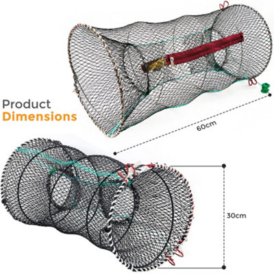 2 x Crab Trap Nets Fishing Pot Basket for Crab, Prawn, Shrimp, Lobster & Eel