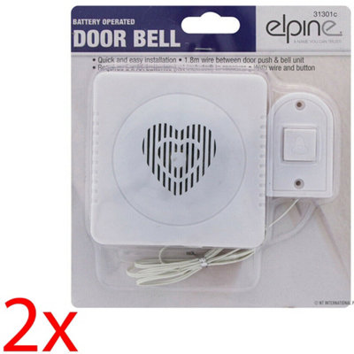2 X Door Bell Wired Chime House Speaker Easy Fit Push Battery Operated ...