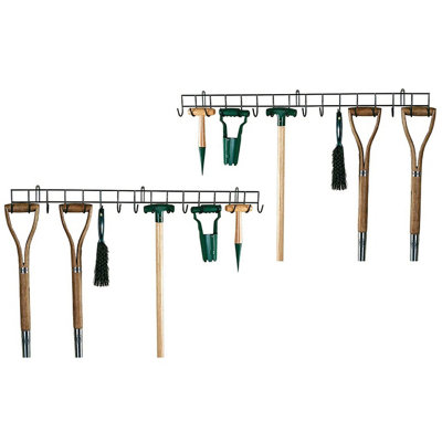2 x Extra-Long Tool Racks - Green Wall Mounted Metal Garden Tool ...