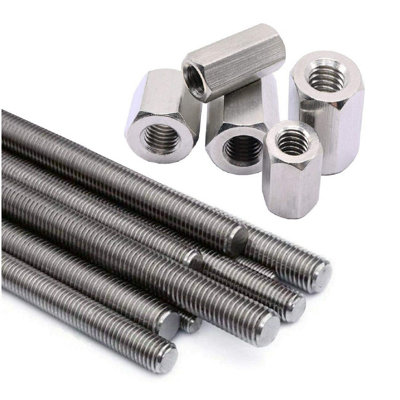 2 x Fully Threaded Screw Rod M10 x 300mm Steel Studding Bar & 4 ...