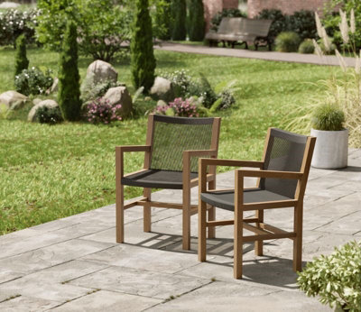 2 X GARDEN TRADING OUTDOOR INDOOR MYLOR DINING ARM CHAIRS BLACK TEAK ...