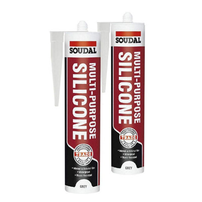 2 x Grey Multi Purpose Silicone Sealant Mould Resistant Waterproof