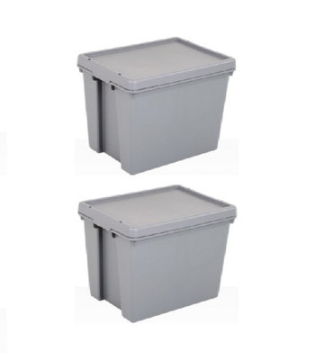 2 x Grey recycled plastic 24L Storage Box | DIY at B&Q
