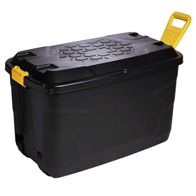 2 x Heavy Duty 110 Litre Robust Black Storage Trunk With Wheels ...