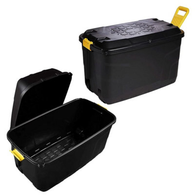 2 x Heavy Duty 110 Litre Robust Black Storage Trunk With Wheels ...