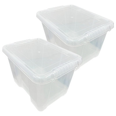 2 x Heavy Duty Multipurpose 24 Litre Home Office Clear Plastic Storage ...