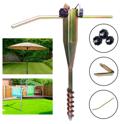 2 x Heavy Duty Parasol Airer Rotary Washing Line Stand Steel Screw ...
