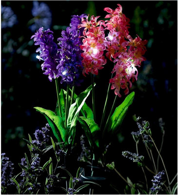 2 x Hyacinth Style Solar Stake Lights - Pink & Purple Flower Shaped ...