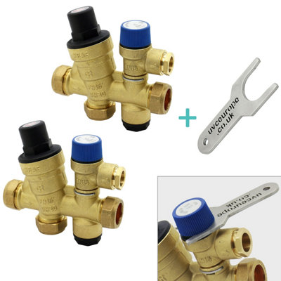 2 x Inlet Control Multibloc Valve Group 22mm 3/6 Bar Alternative + PRV Key