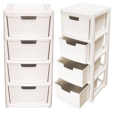 2 x Large Cream Spacious Rattan 4 Drawer Stylish Plastic Modular ...