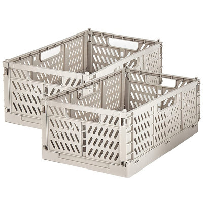 2 x Large Folding Storage Baskets - Grey Plastic Collapsing Home ...