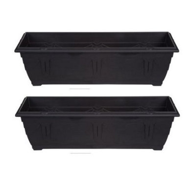 2 x Large Venetian Patio Planter Trough Plant Pot 60cm Plastic Black ...