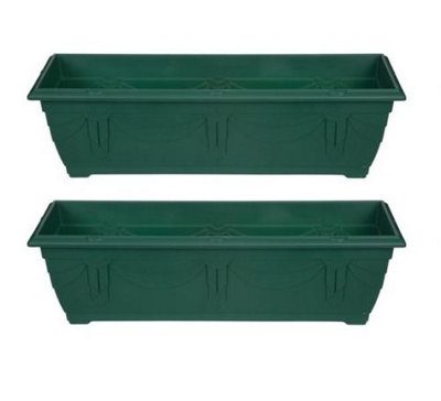 2 x Large Venetian Patio Planter Trough Plant Pot 60cm Plastic Green ...