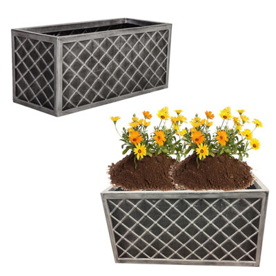 2 x Lazio Effect Trough Patio Planters Pewter Grey Large Garden Flower Pots