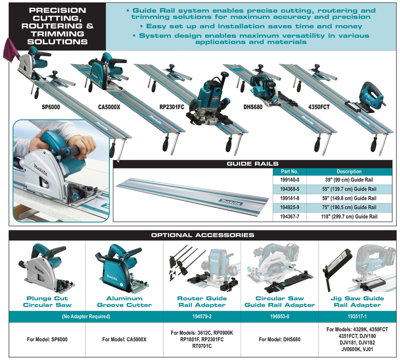 2 x Makita Plunge Saw Guide Rail 1.0m 39 For SP6000 SP6000K1 Rail Connectors