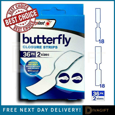 2 x Masterplast Butterfly Plasters 36 Pack Adhesive Wound Closure ...