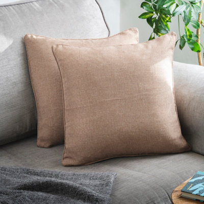 2 x Mocha Cushions with Inserts - Large Square Jewel Toned Textured ...