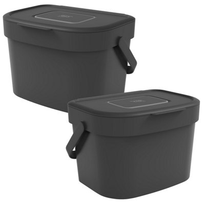 2 x Mountable 6 Litre Food Waste Kitchen Compost Caddy With Handle ...