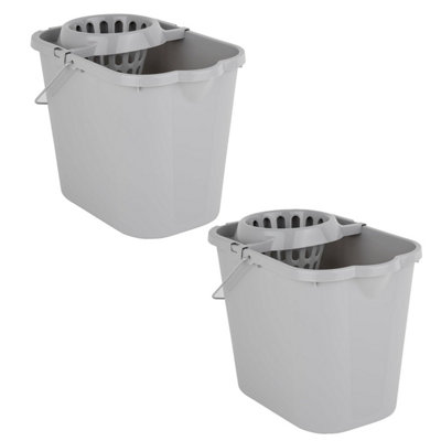 2 x Multi Surface Plastic 12 Litre Mop Buckets 2.6 Gallon With Wringer ...