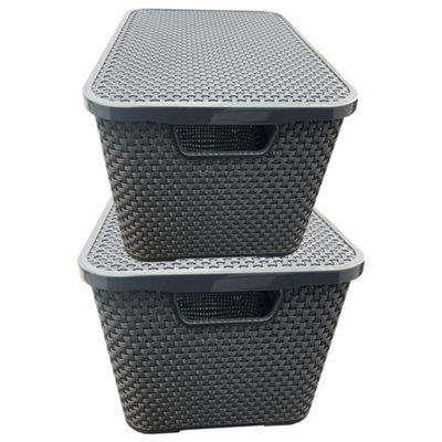 2 x Nature Inspired Grey Home & Office Rattan Effect Storage Baskets ...