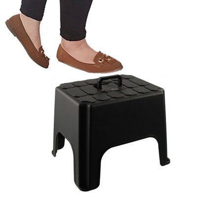 2 x Non-Slip Step Up Strong Hardwearing Black Stool With Built In Carry ...