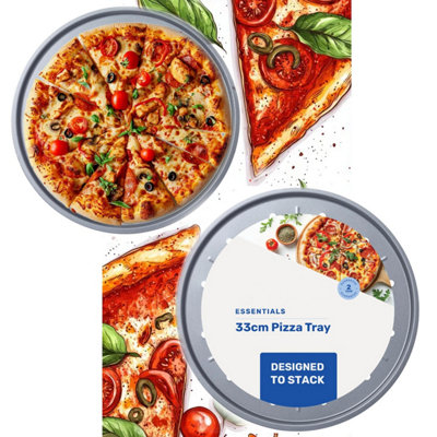 2 x Non-Stick Large 33cm Round Pizza Pan Tray Ideal for Pizzas & Pastries