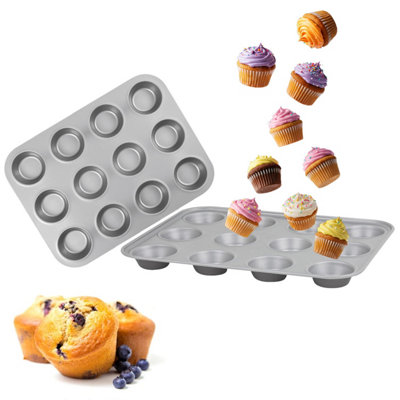 2 x Oven & Dishwasher Safe Large 12 Cup Muffin Cupcake Non-Stick Baking ...