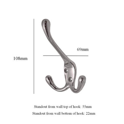 2 x Polished Chrome Metal Triple Hat and Coat Hooks, Door Robe Dress ...