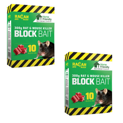 2 x Racan Home Friendly Rat & Mouse Killer Block Bait 300g