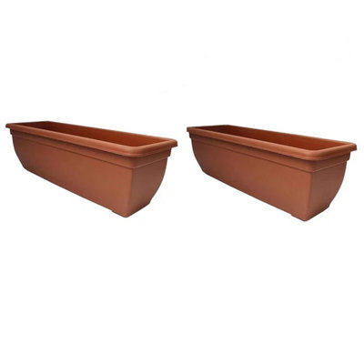 2 x Rectangular 60cm Terracotta Garden Windowsill Bell Pot Trough ...